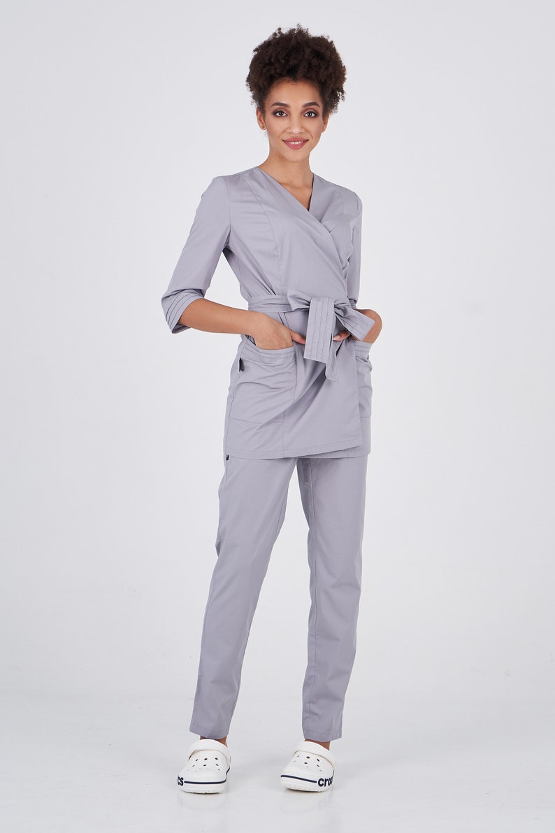 White Esthetician Wrap Uniform Women Nurse Scrub Uniform for Women ...