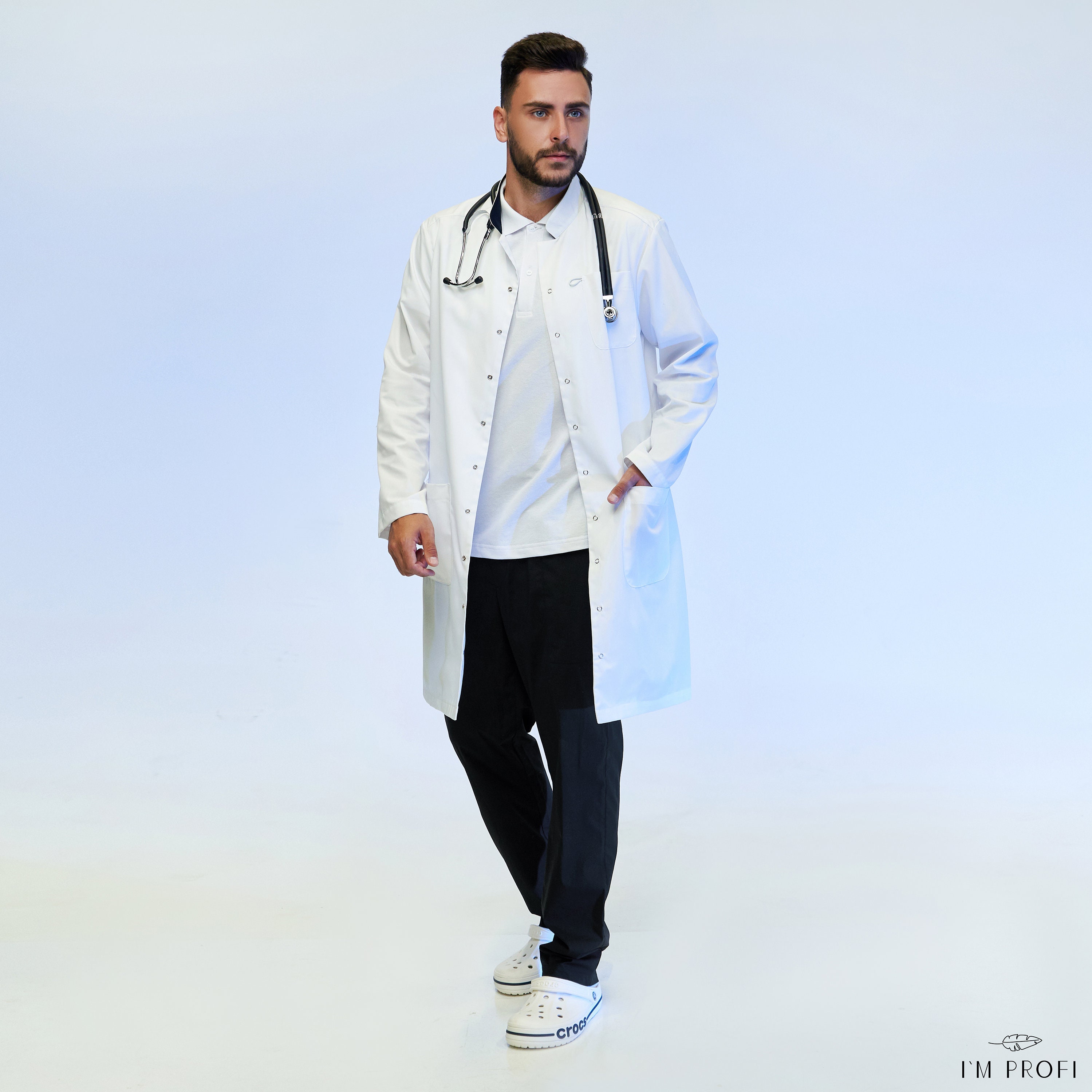White Doctor Scrubs Uniform Men Male Practitioner Lab Coat Medical ...