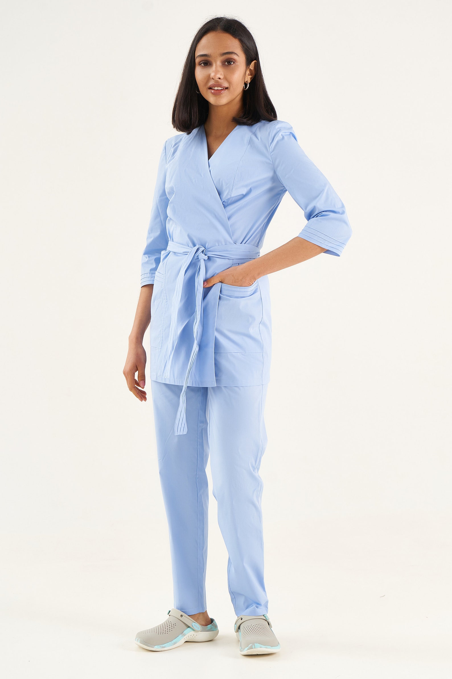 Blue Esthetician Wrap Uniform Women Nurse Scrub Uniform for Women ...