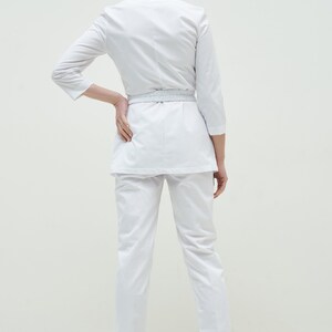 White Stylish Scrub Set of Lab Coat and Pants With a Removable Belt for ...