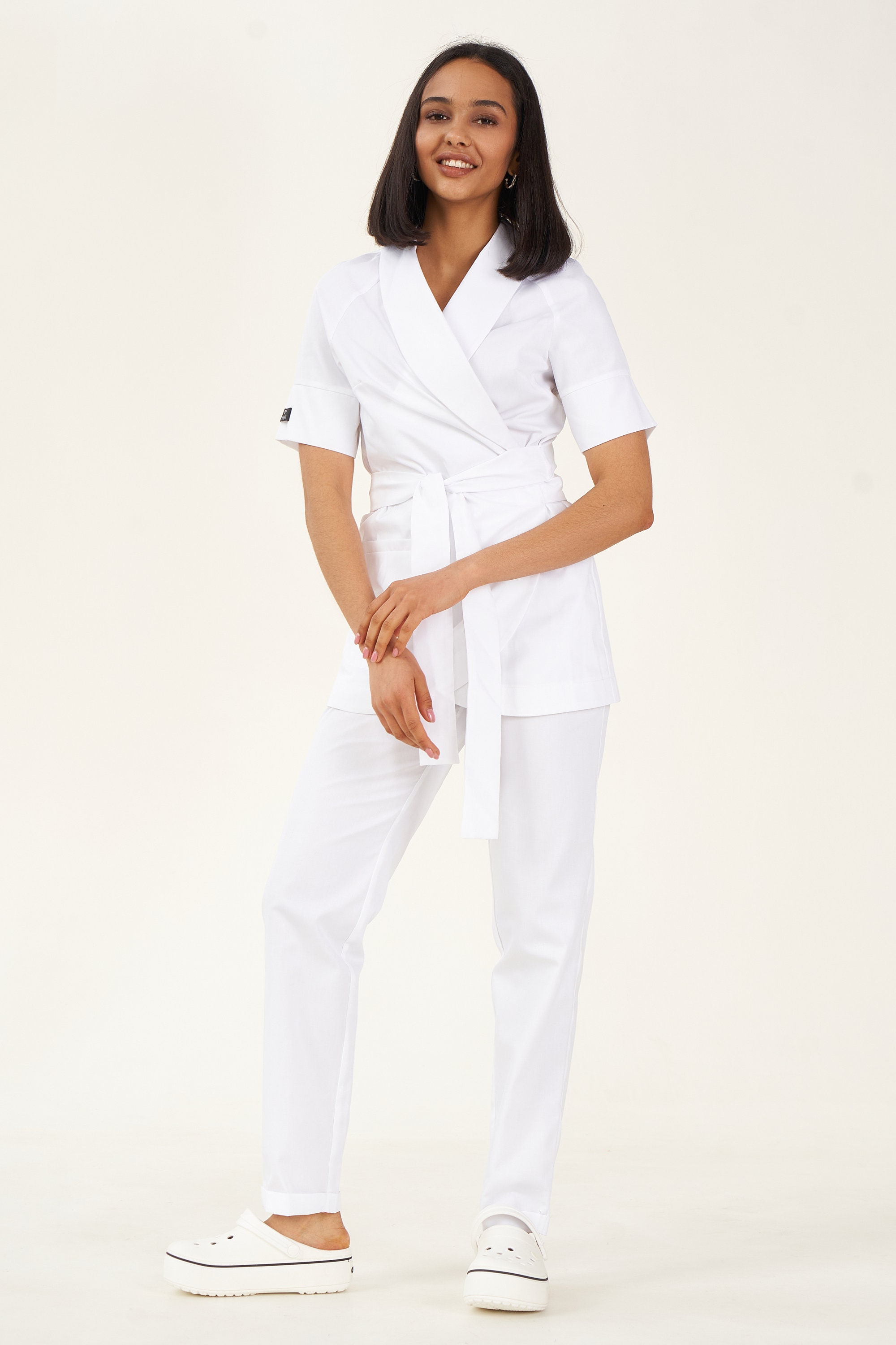 White Scrub Set of Lab Coat and Pants With Belt for Nurses and Dentists ...