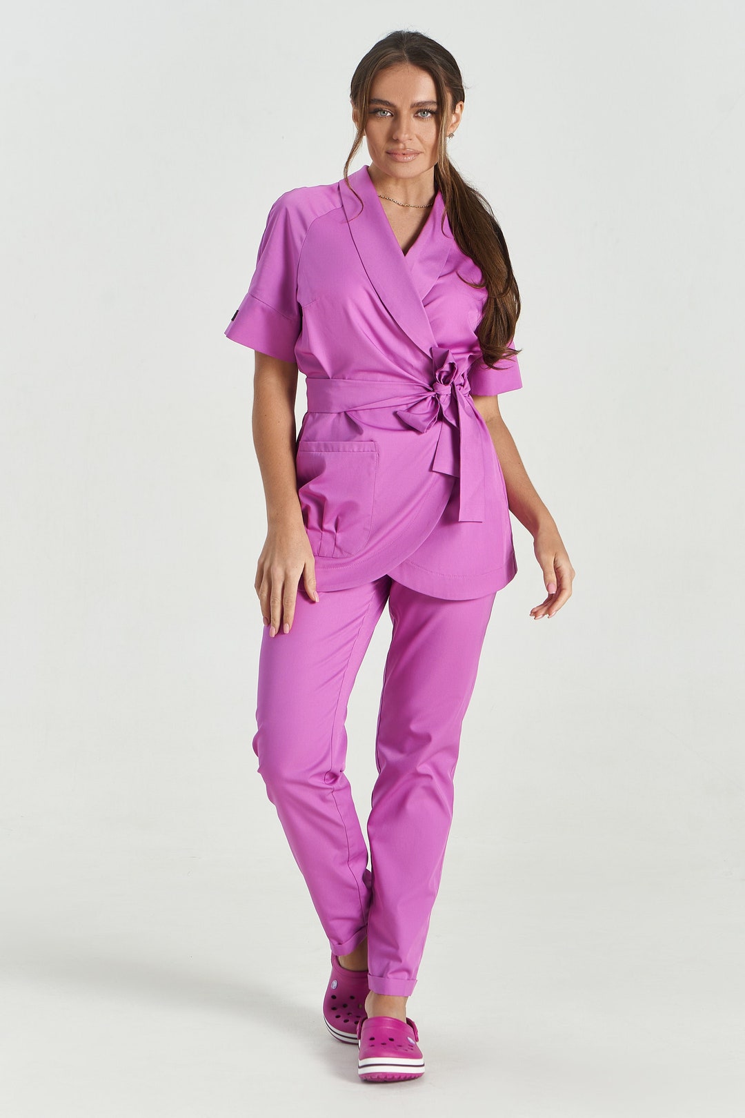 Pink Scrub Set of Lab Coat and Pants With Belt for Nurses and Dentists ...