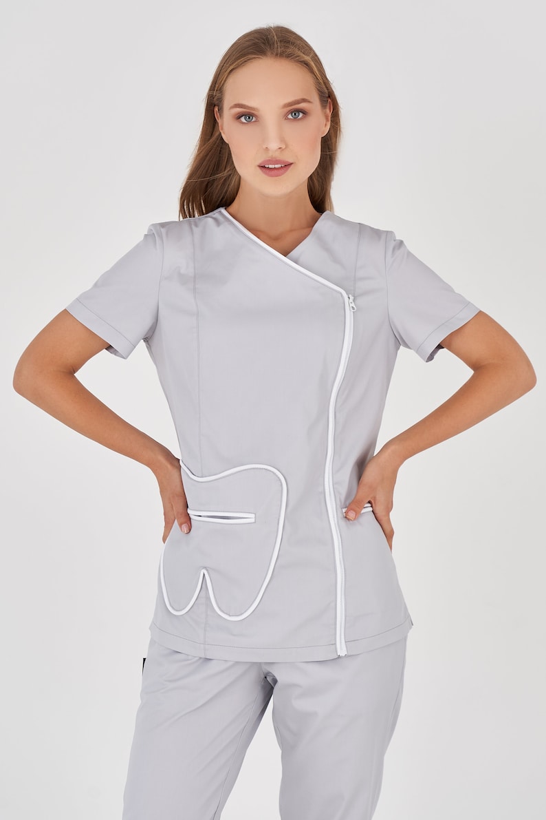 Gray Dentist Scrub Set of Lab Coat and Pants Uniform Scrub Set for ...