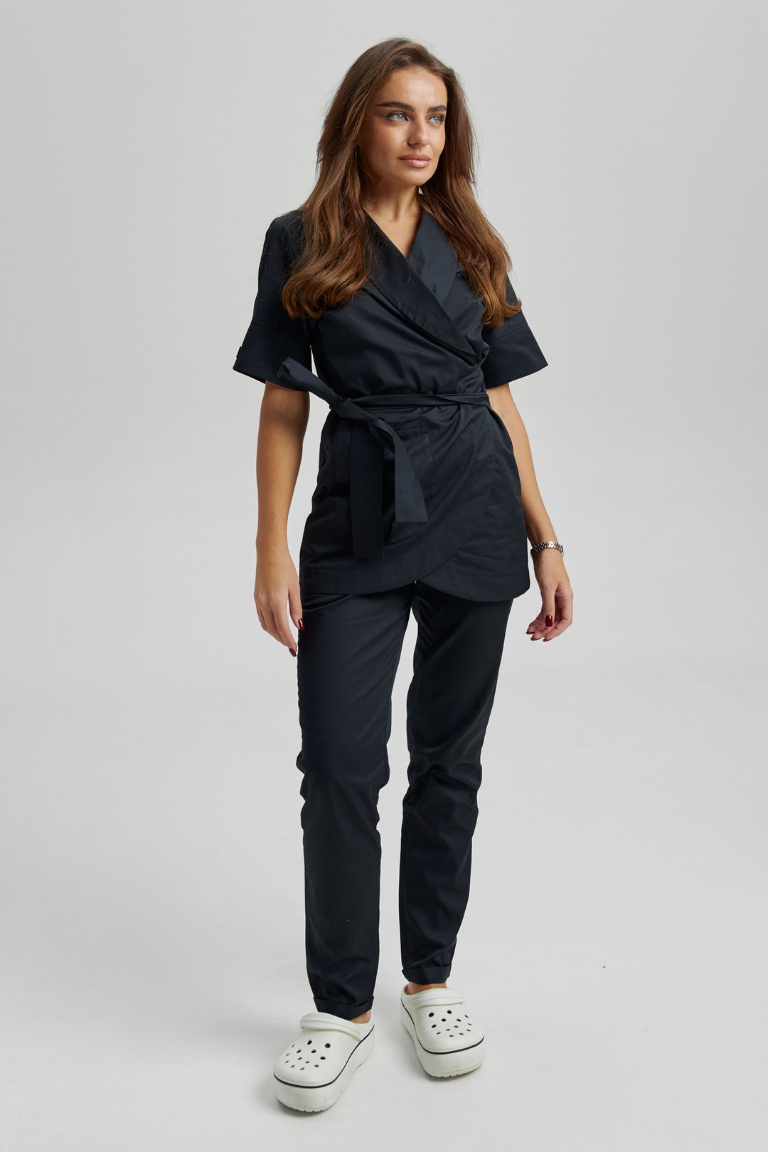 Beautician Wrap Uniform Women Dentist Clothing Nurse Uniform Scrub Set ...