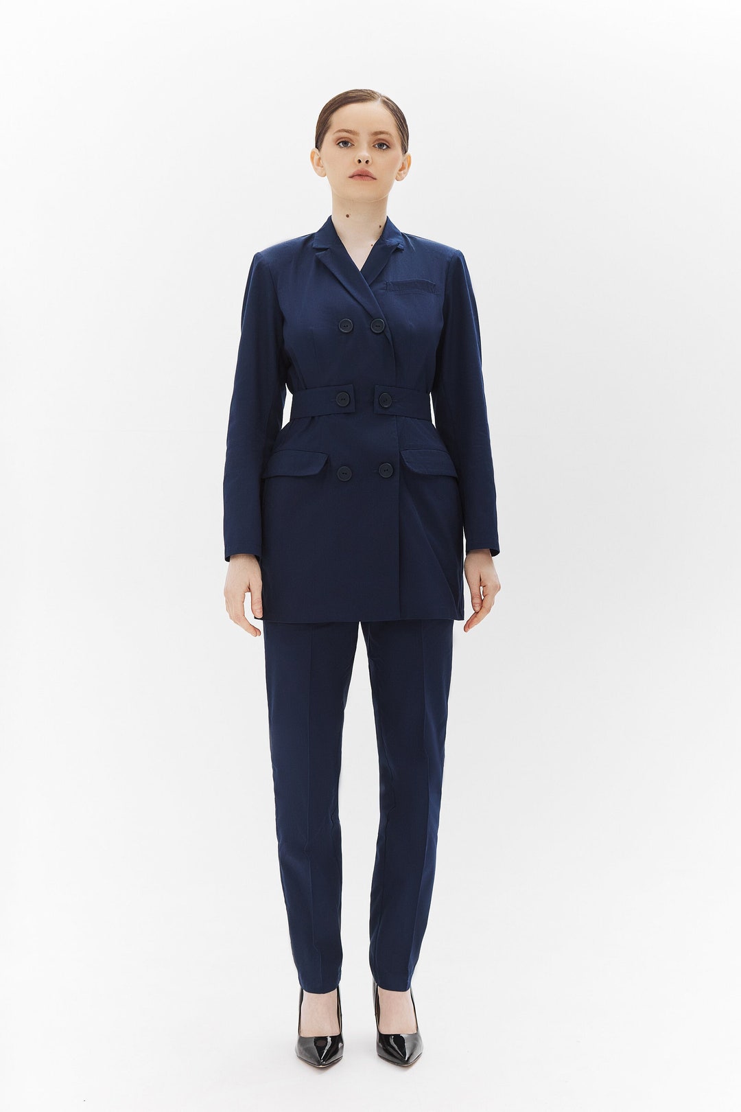Dark Blue Scrub Set for Assistant Lab Coat Apparel Beautician Uniform ...