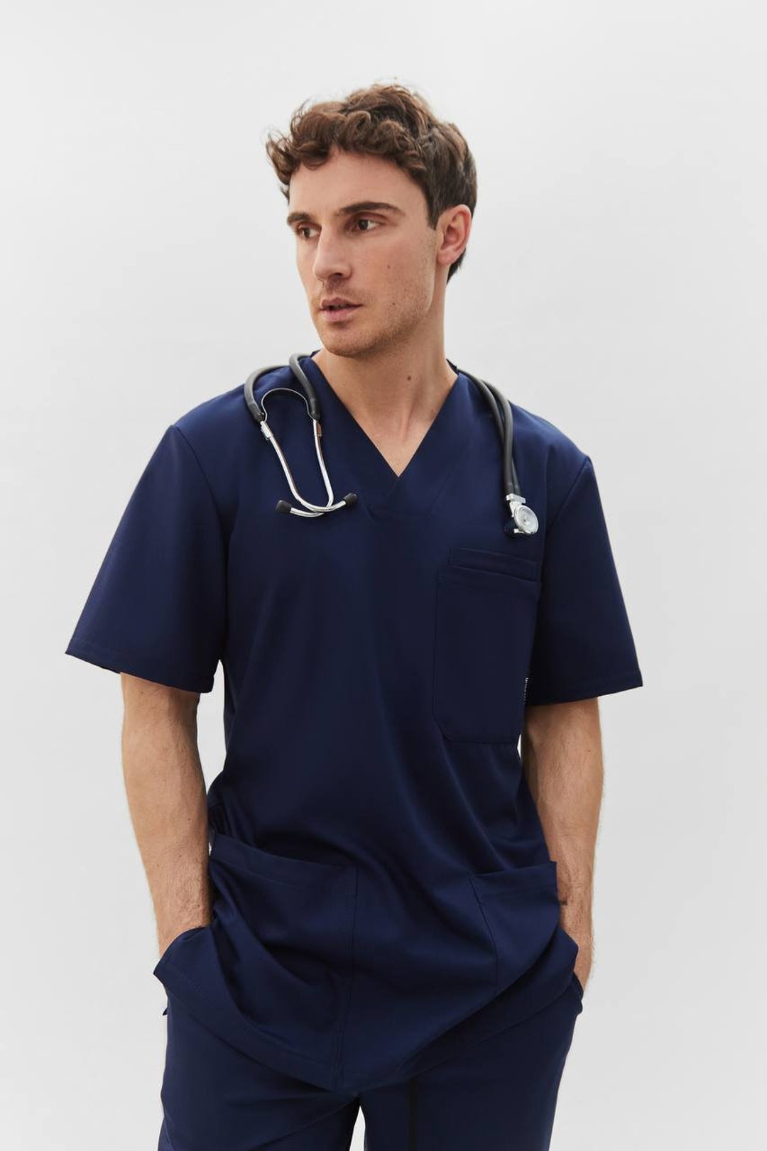 Men's Scrub Uniform Set of Doctor Pants and T-shirt Scrubs Work Apparel ...