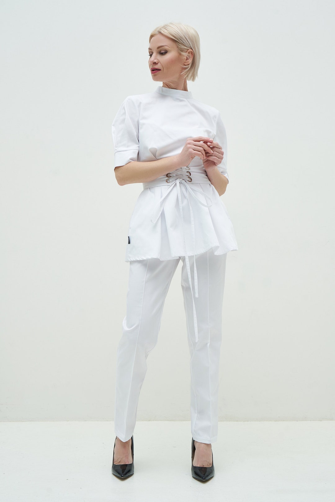Aesthetic Scrub Set of Lab Coat and Pants With a Removable Belt for ...