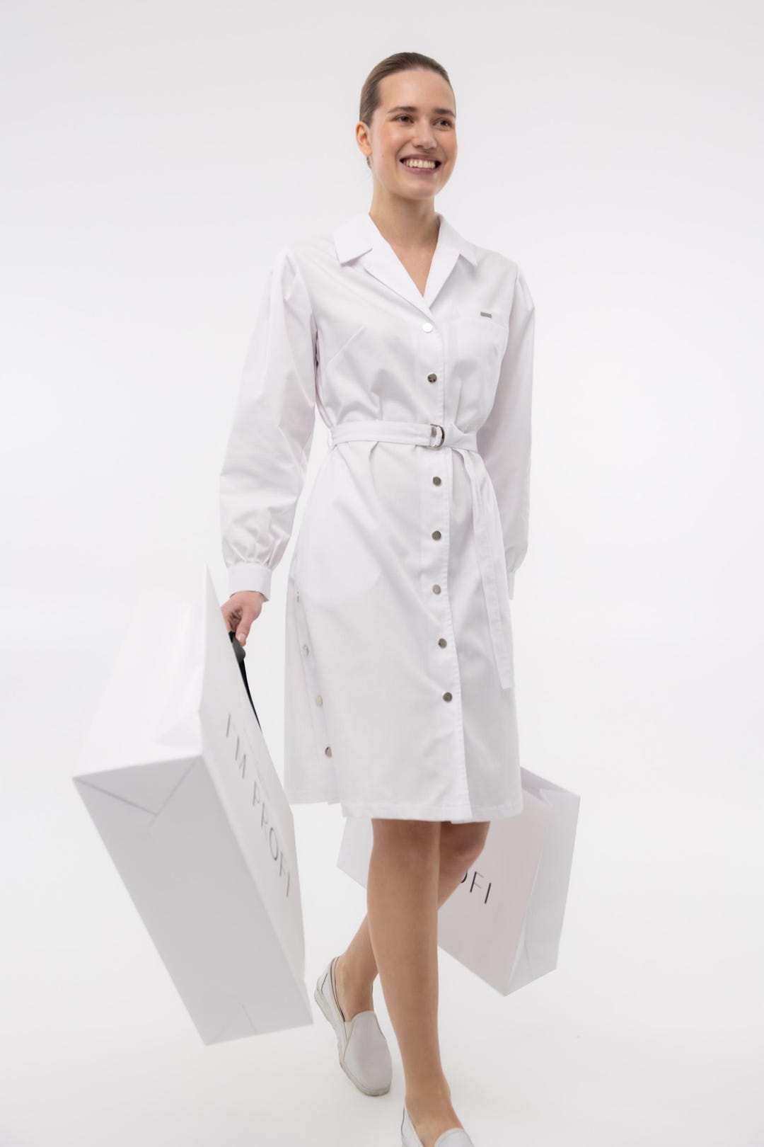 Premium Medical Cotton Lab Coat With Metal Buttons and Waist Belt ...