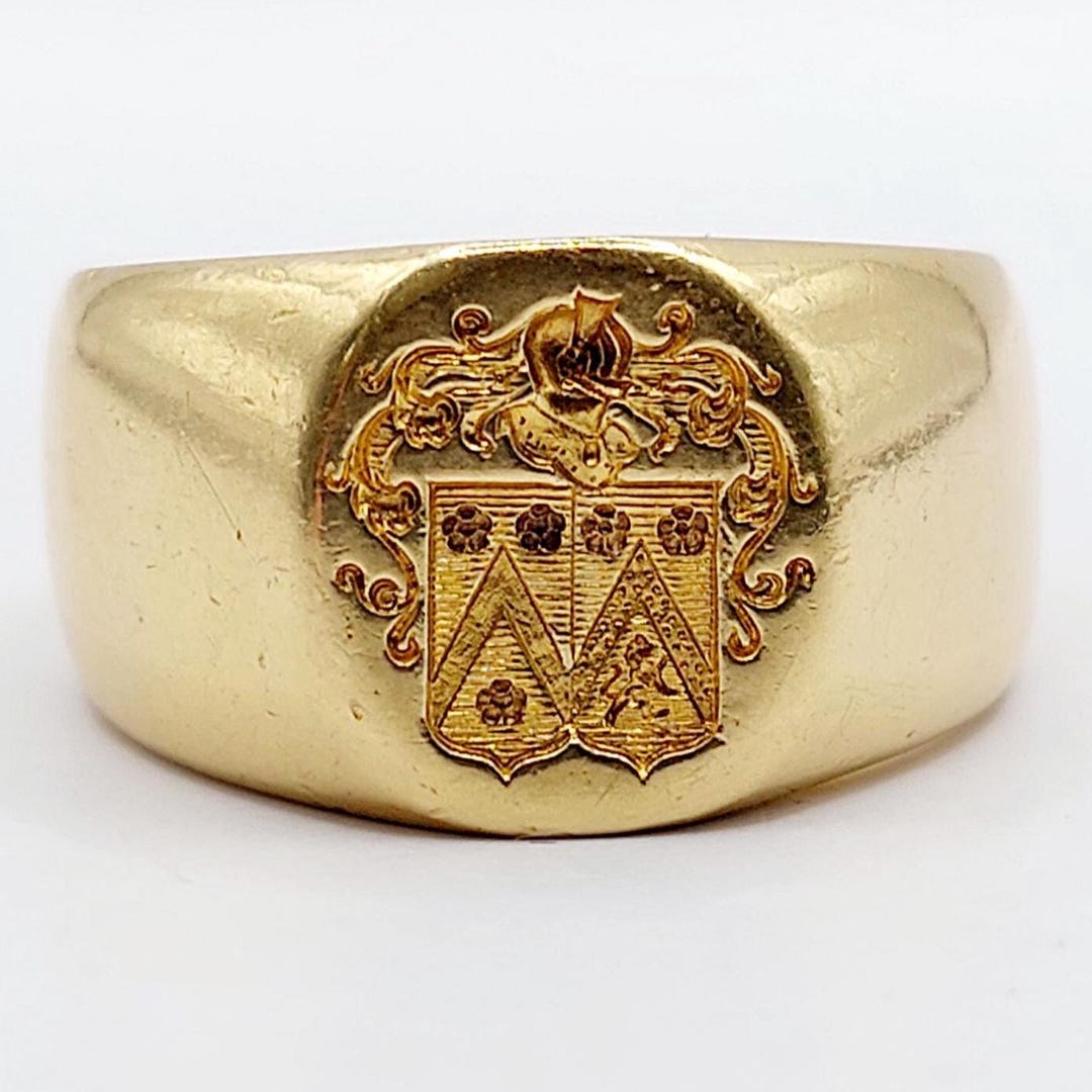 French Antique Signet Ring 18k Gold Coat of Arms Decorated With a ...