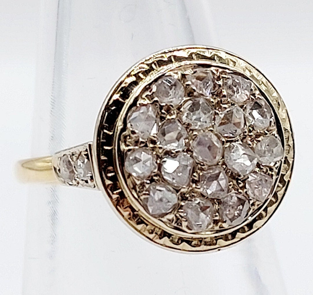 French Target Ring 18k Gold Set With 22 Rose Cut Diamonds 0.66 Carats ...