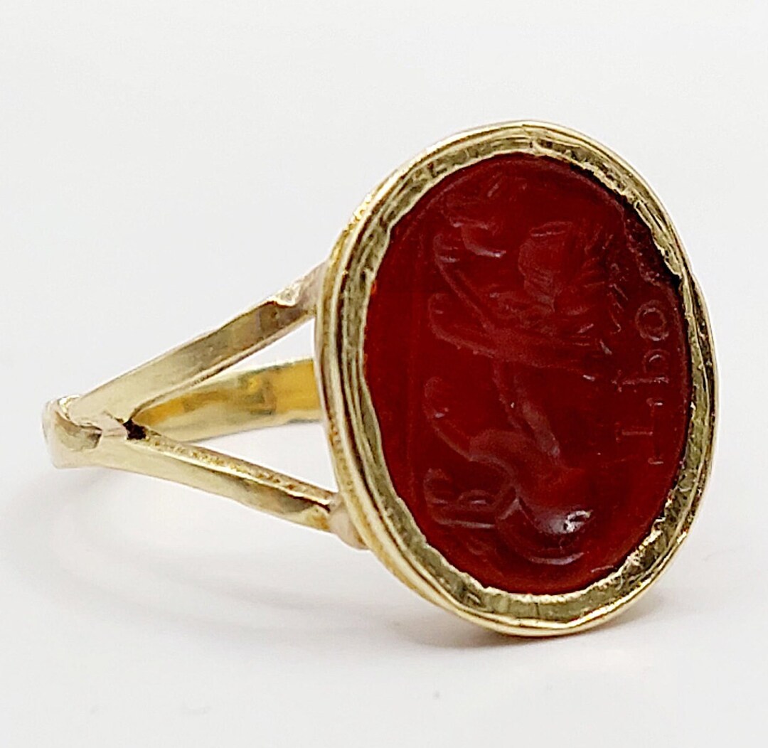 Antique intaglio ring 14k gold set with a carnelian decorated - Etsy 日本