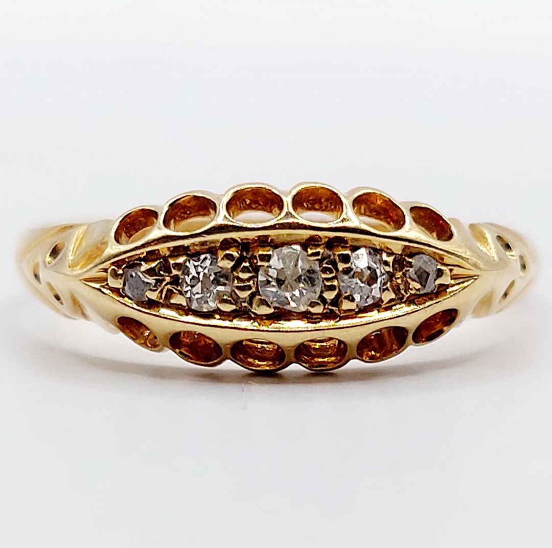 English Antique Garter Ring 18k Gold Set With Old Cut Diamonds in a ...