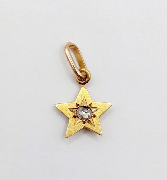 TINY French Victorian star pendant 18k gold set with … - Gem