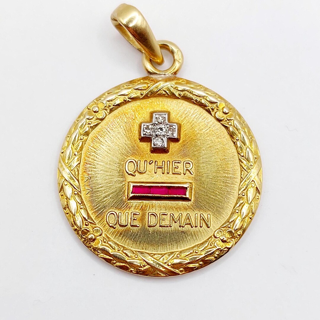 RARE XXL French Augis 23mm Love Medal 18k Gold Set With Ruby and ...