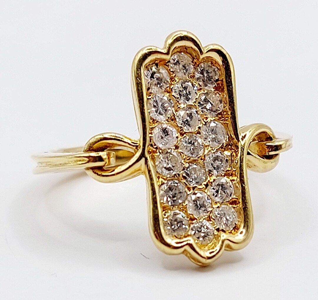French Vintage Marquise Ring 18k Gold Set With 0.57 Carats Pavé of ...