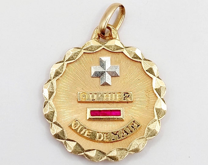 French AUGIS Love Medal 18k Rose Gold Pendant 24mm With Rubies: "+ Qu ...