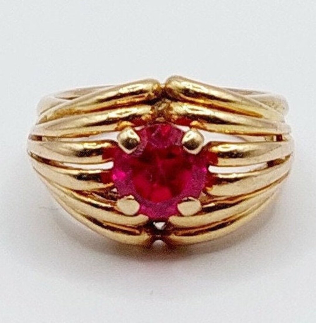 French Domed Ring 18k Gold Set a 1 Carat Round Ruby in Claw Setting ...