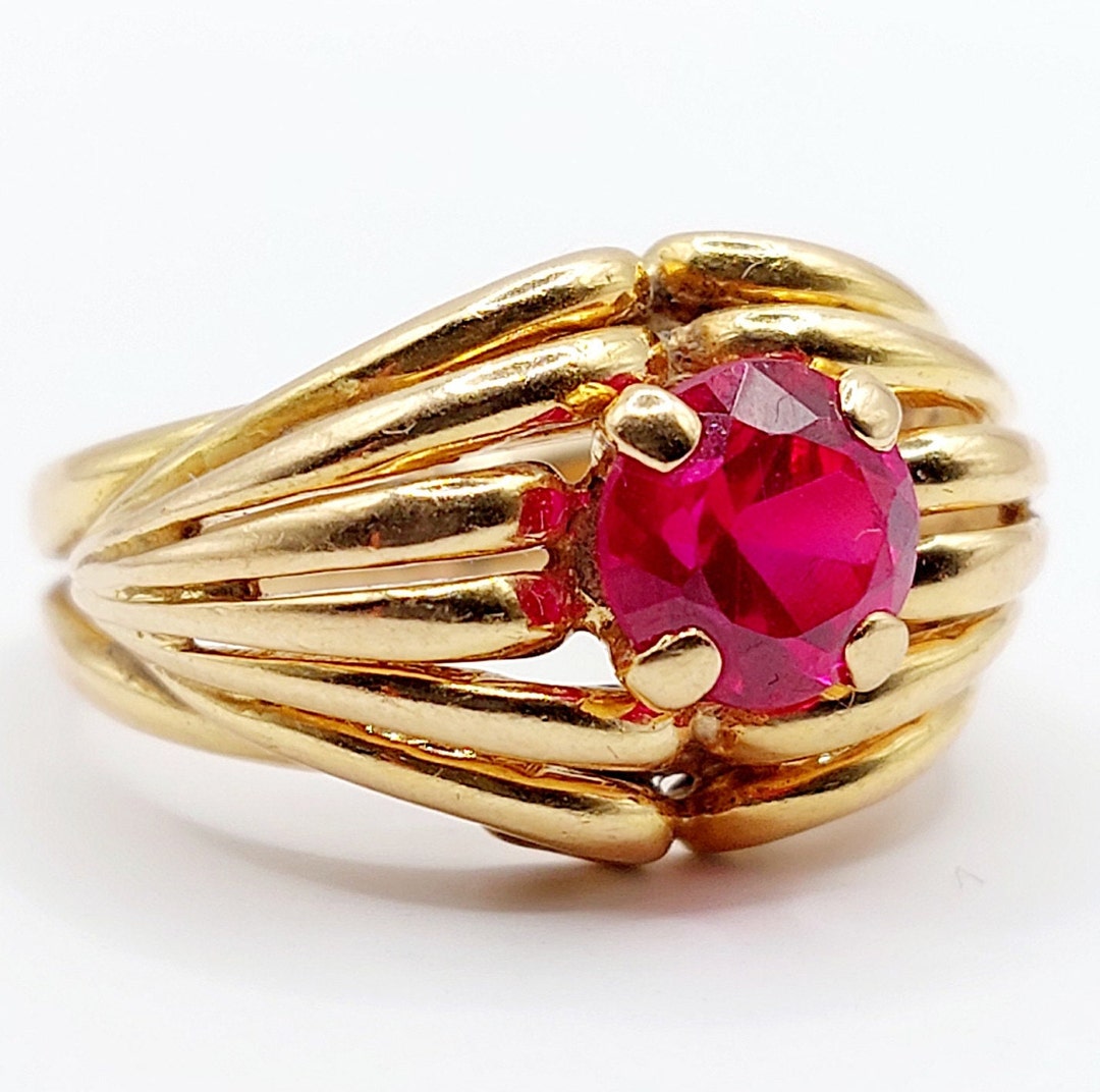 French Domed Ring 18k Gold Set a Round 1 Carat Round Ruby in Prong ...