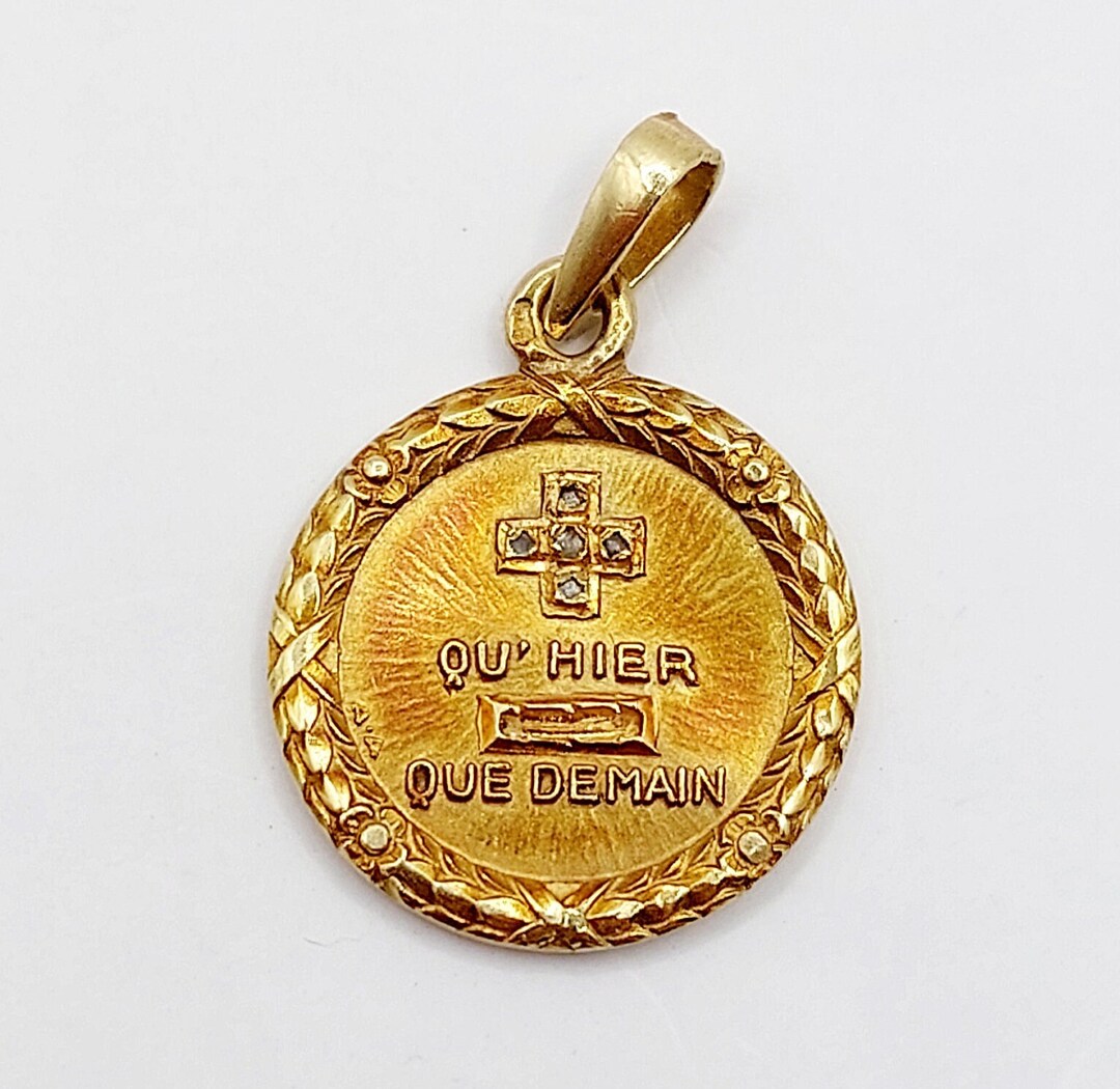 RARE French Augis Love Medal 18k Gold "+ Qu'hier - Que Demain" AUGIS ...