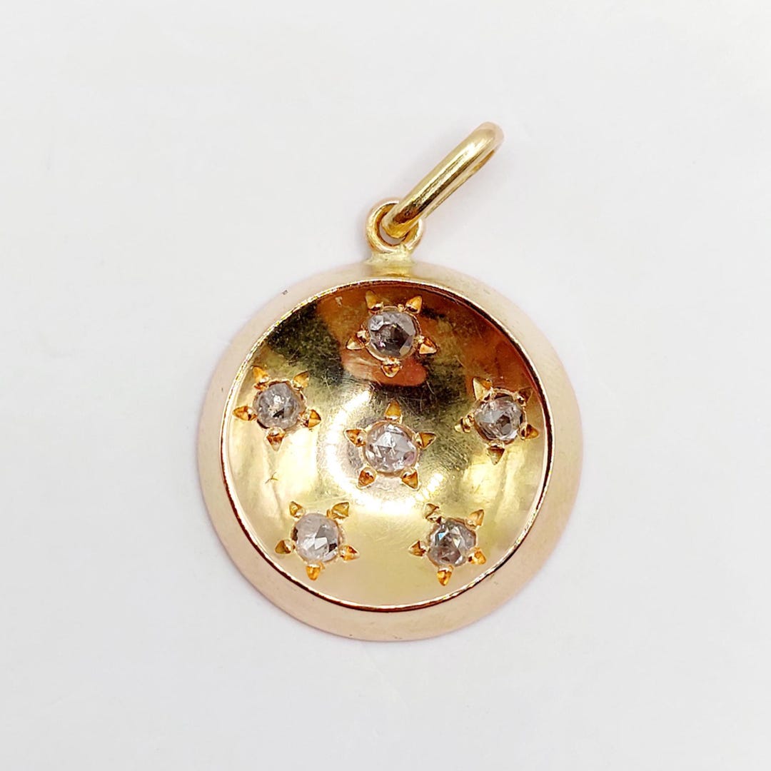 French Art Deco Target Pendant 18k Rose Gold Set With Rose Cut Diamonds ...