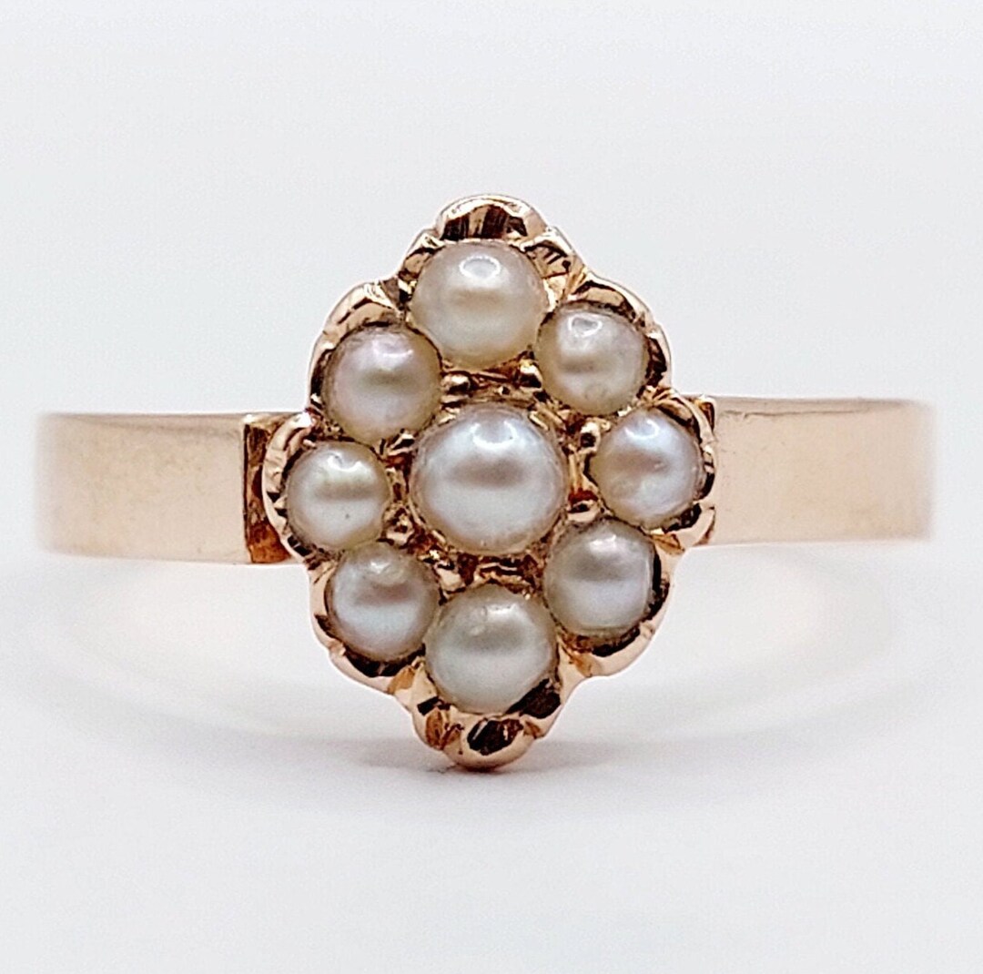 French Victorian Marquise Ring 18k Rose Gold Set With Pearls - Etsy