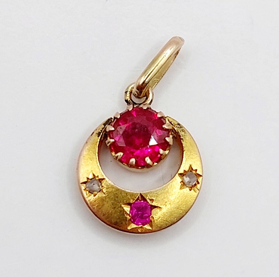 French Antique 18k Gold Pendant Forming a Half Moon Set With - Etsy