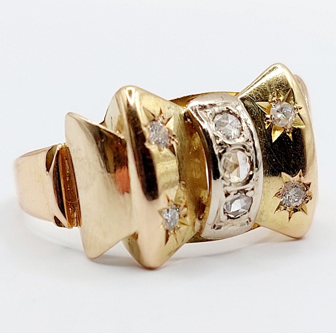 French Tank Ring 18k Gold Tank Ring Set With Rose Cut Diamonds in a ...