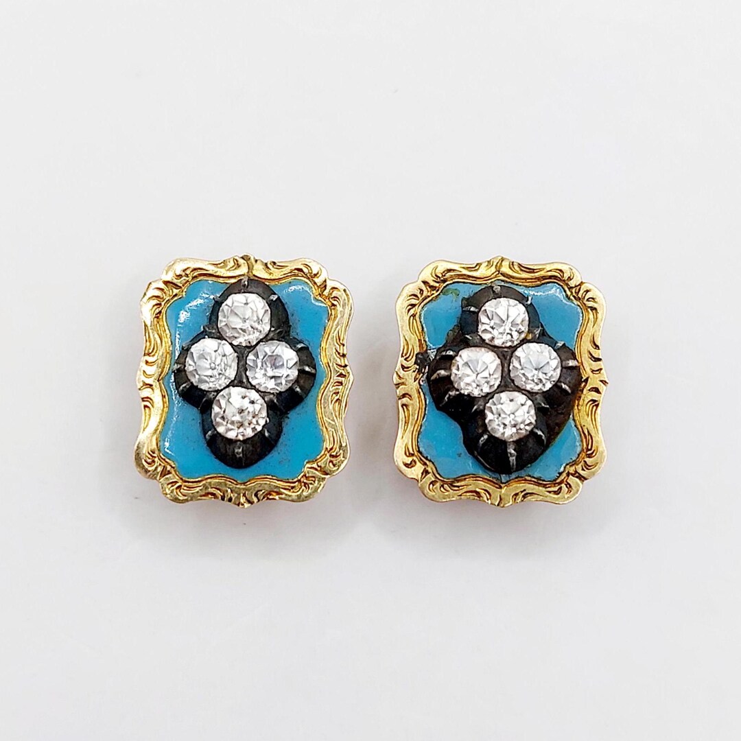 French Antique Cufflinks or Collar Buttons 18k Gold and Silver Set With ...