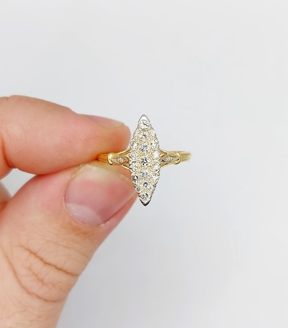 French antique marquise ring 18k gold set with 19 bri… - Gem