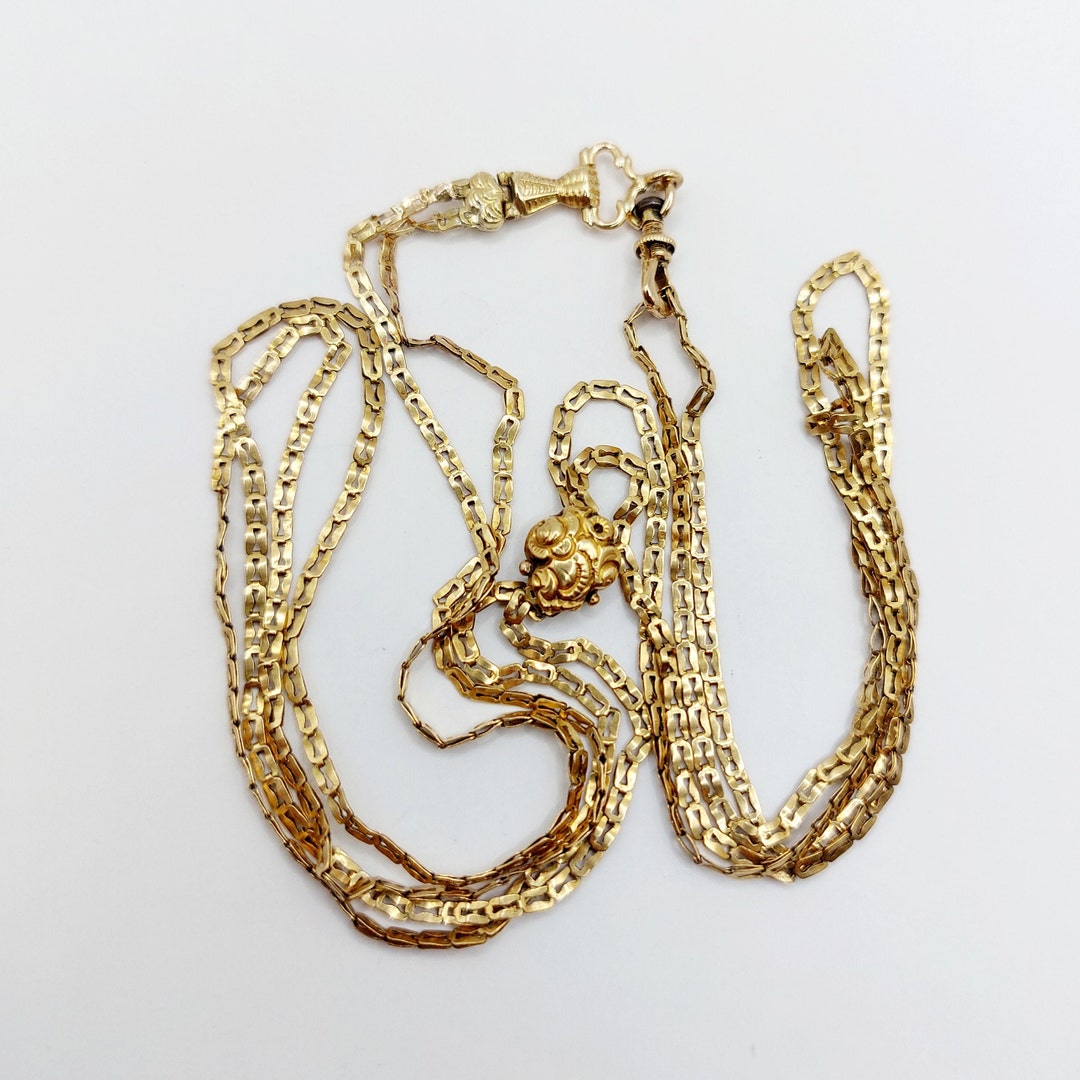 French Antique Watch Vest Chain 18k Gold Double Line of Fancy Links ...