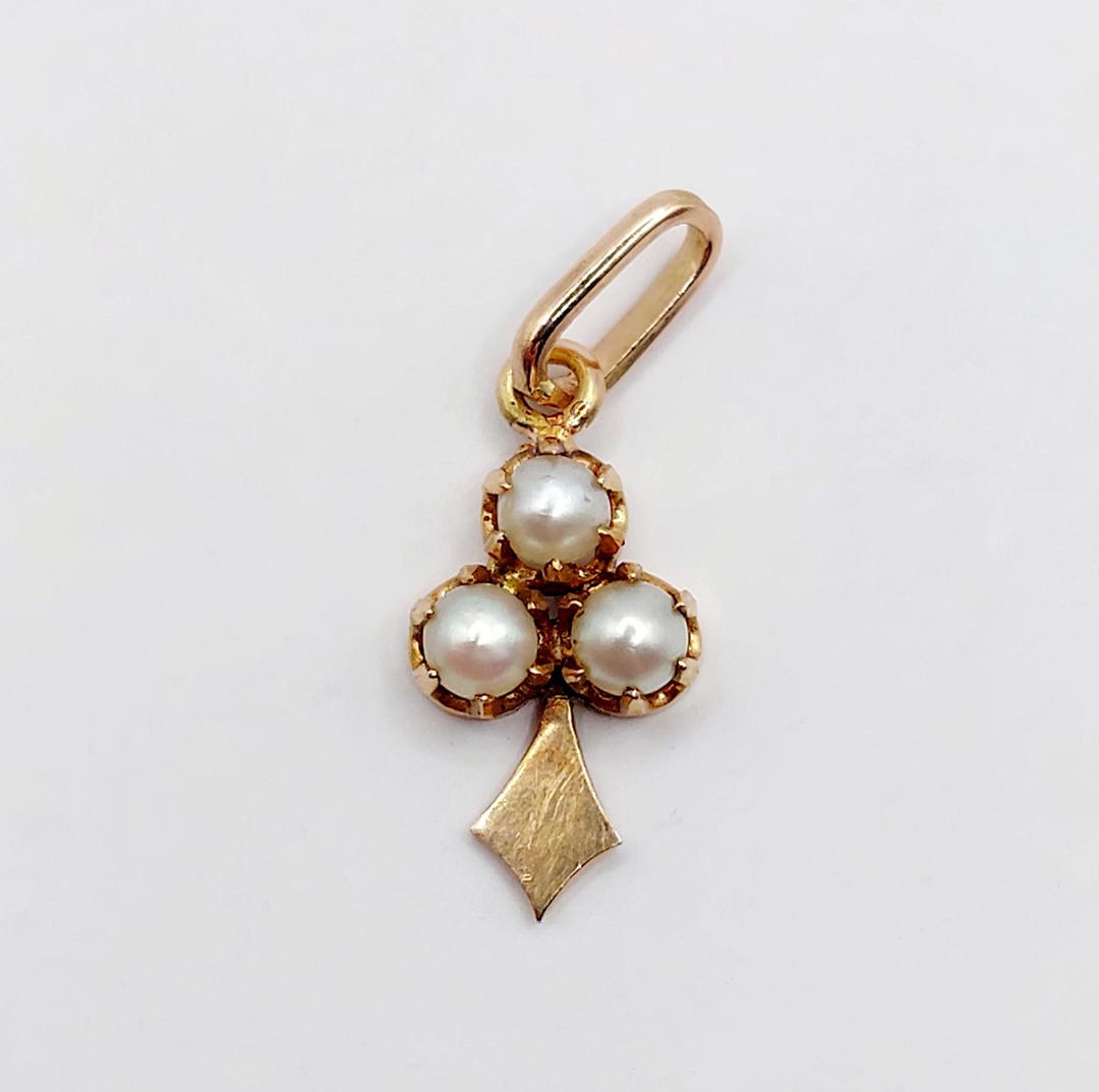 French Victorian Clover Pendant 18k Rose Gold Finely Crafted Set With ...