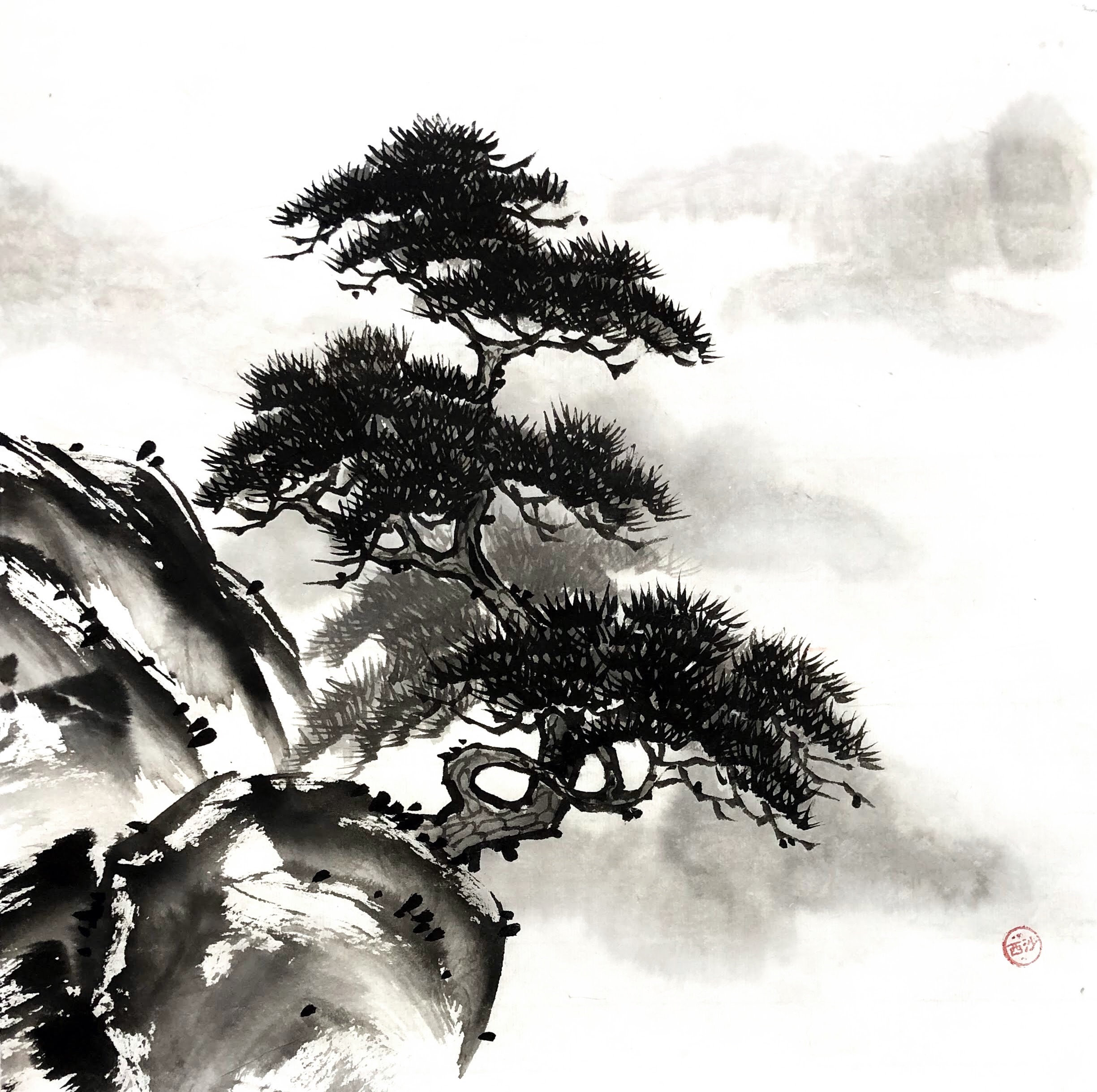Pine-tree Painting Japanese Ink Painting Sumie | Etsy