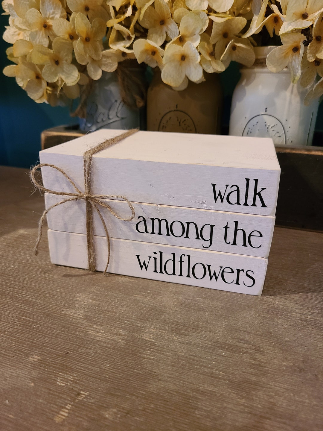 Mini Book Stack, Spring Decor, Wood Books, Wood Decor, Farmhouse Decor ...