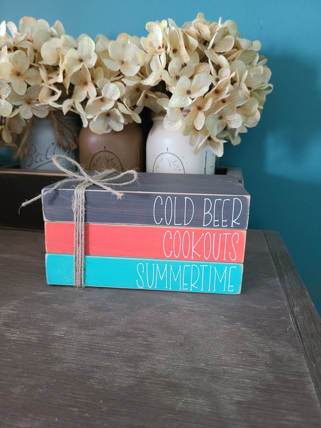 Mini Book Stack, Summer Decor, Wood Books, Wood Decor, Farmhouse Decor ...