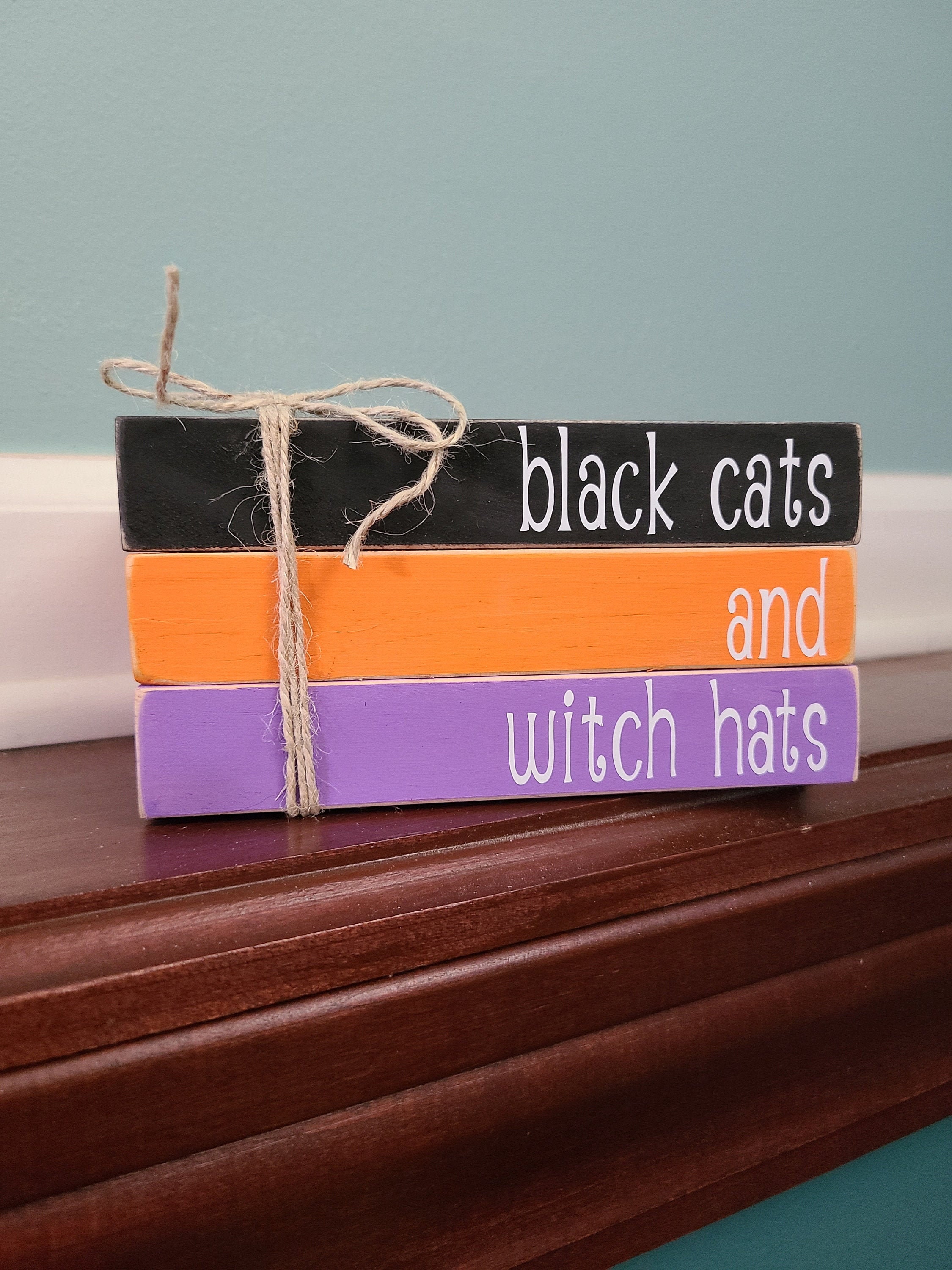 Mini Book Stack, Halloween Decor, Wood Books, Wood Decor, Farmhouse ...