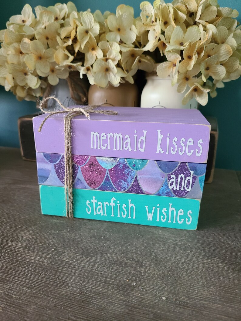 Mini Book Stack Summer Decor Wood Books Wood Decor - Etsy