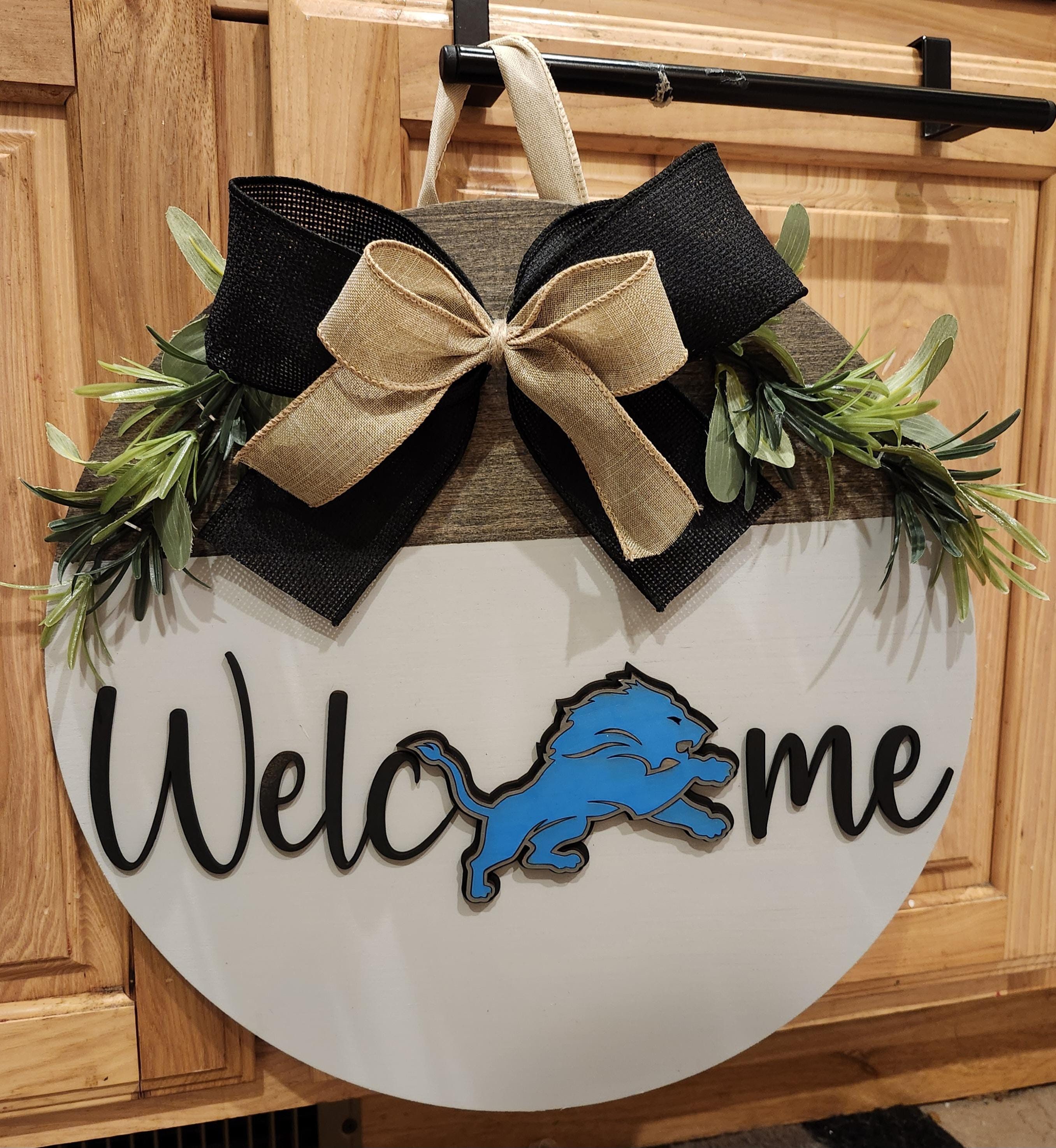 Detroit Lions Door Hanger, Front Door Decor, Front Door Wreath, Home ...