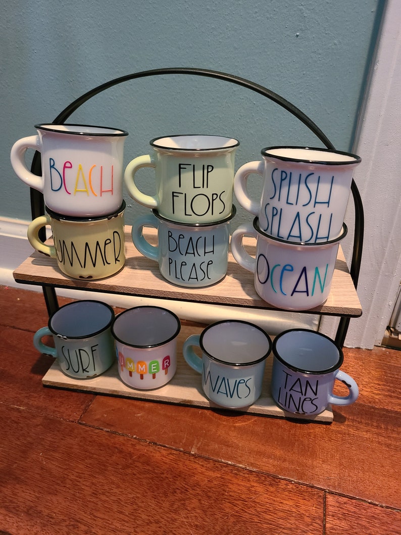 Summer Mini Mugs, Summer Decor, Mini Mugs, Tiered Tray Decor, Mini ...