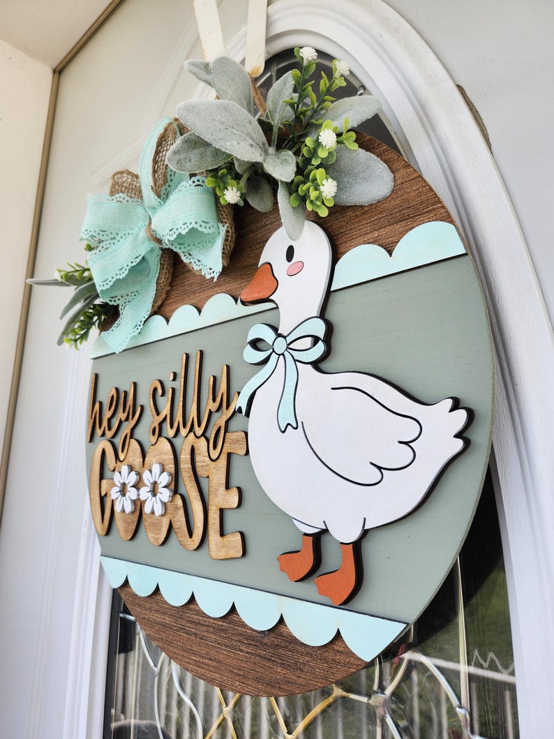 Door Hanger, Silly Goose Door Sign, Door Wreath, Wood Wreath, Front ...