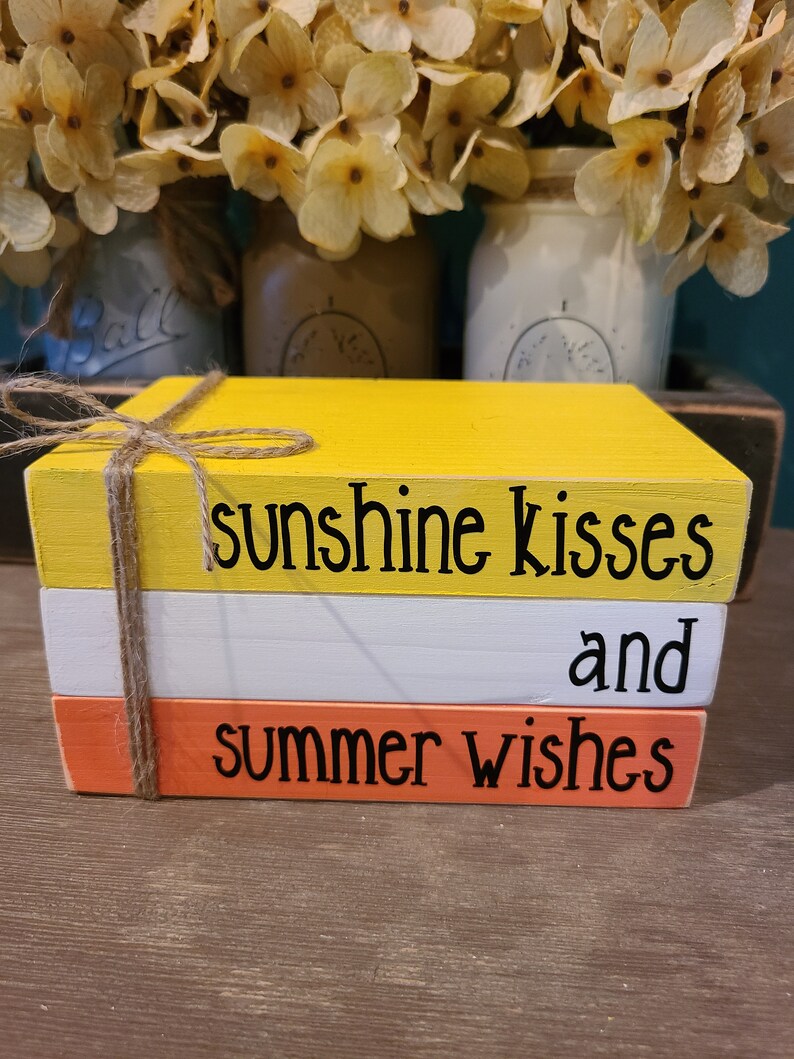 Summer Mini Book Stack Mini Book Stack Farmhouse Decor Wood | Etsy