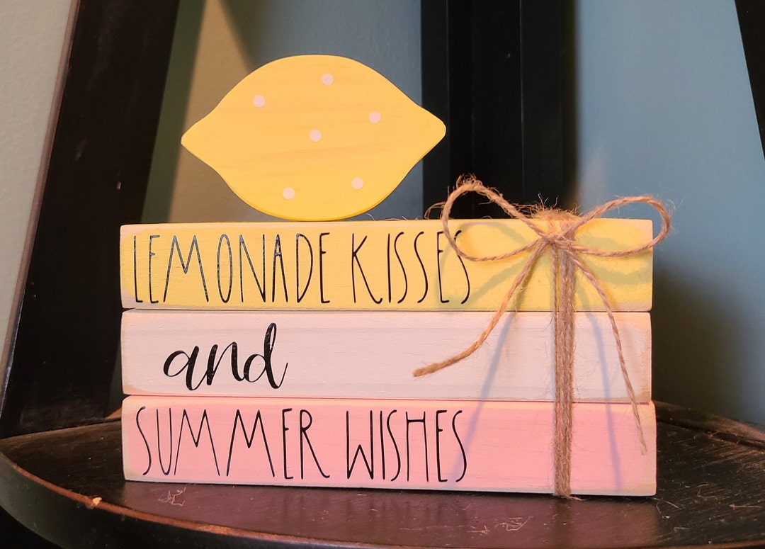 Summer Decor, Mini Book Stack, Summer Book Stack, Lemon Decor, Tiered ...