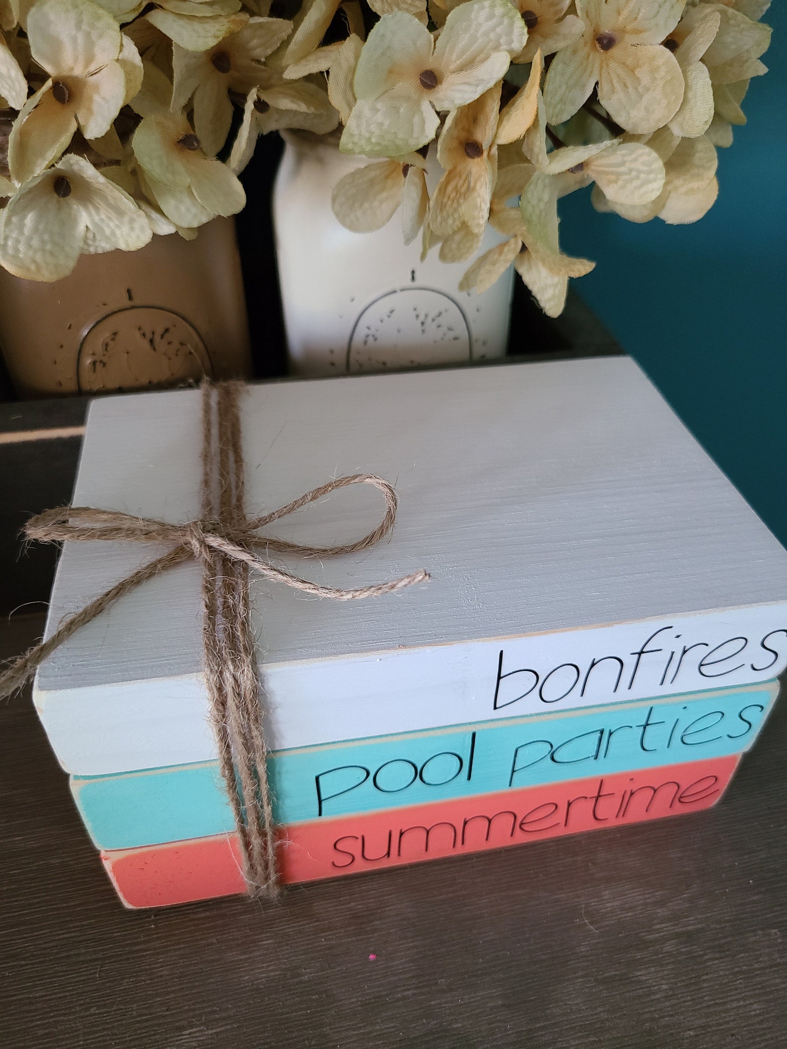 Mini Book Stack, Summer Decor, Wood Books, Wood Decor, Farmhouse Decor ...