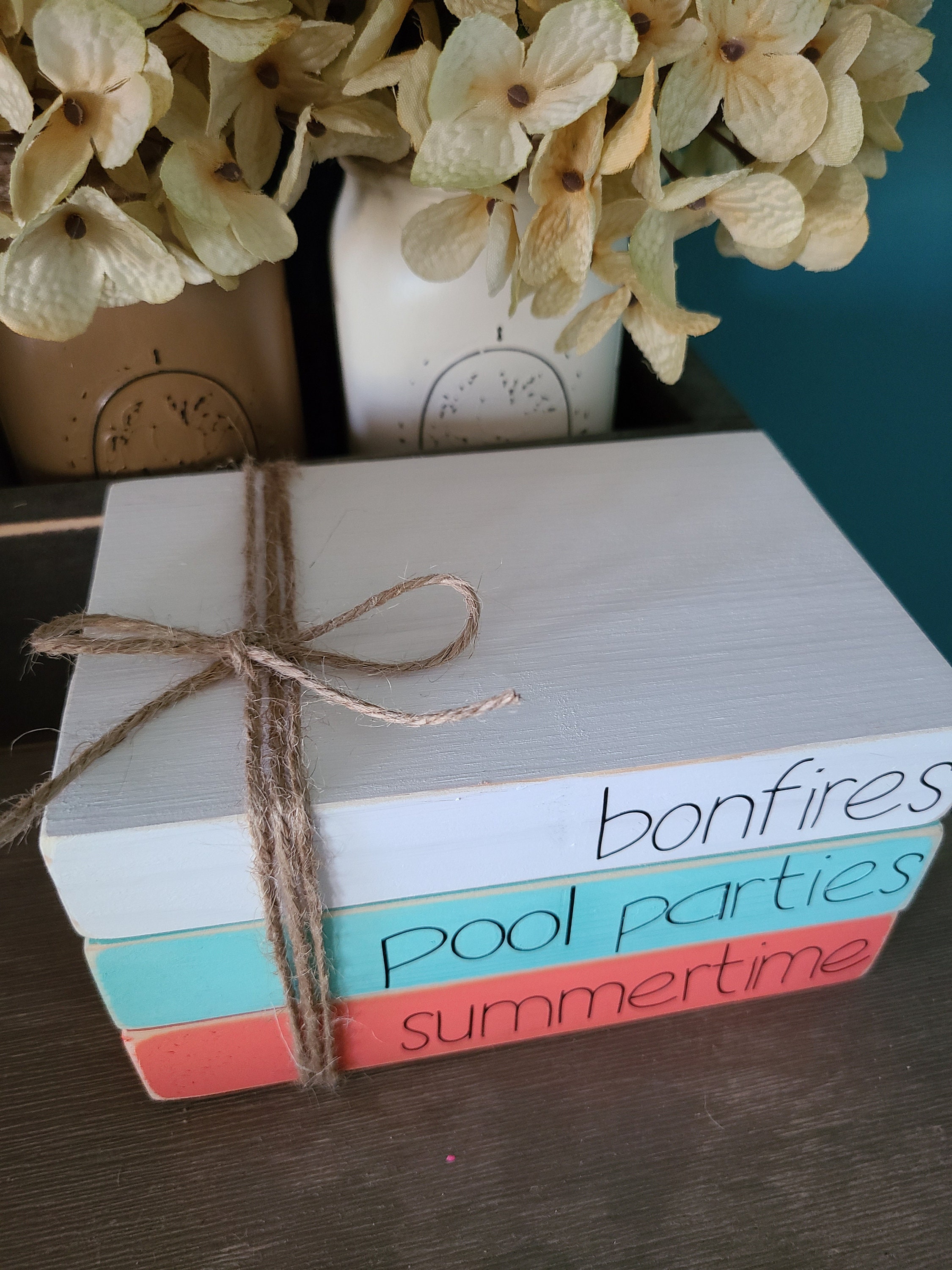 Mini Book Stack, Summer Decor, Wood Books, Wood Decor, Farmhouse Decor ...