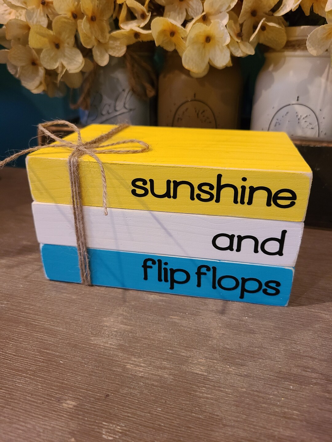 Mini Book Stack, Summer Decor, Wood Books, Wood Decor, Farmhouse Decor ...