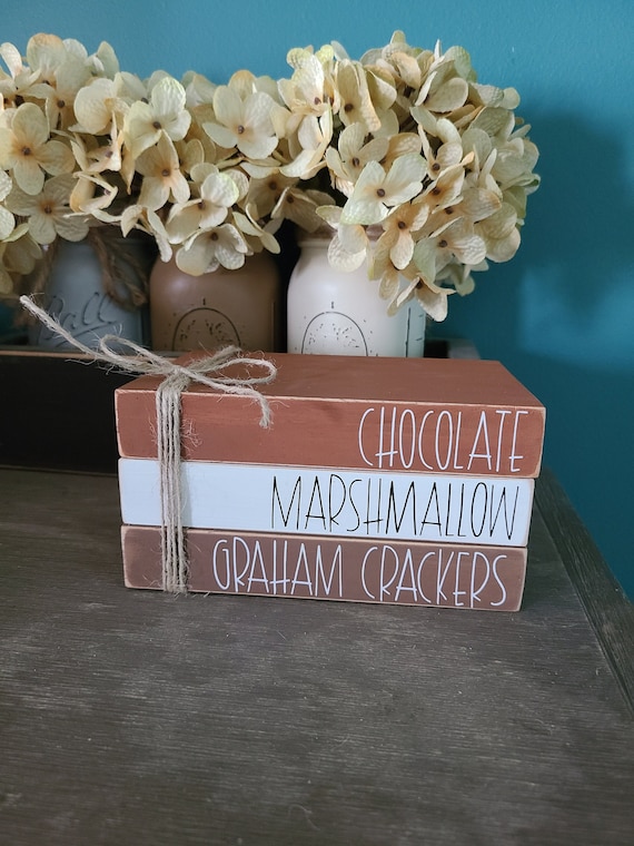 Mini Book Stack Summer Decor Wood Books Wood Decor | Etsy