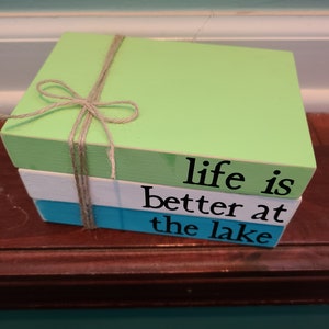 Mini Book Stack, Lake Decor, Lake Life, Summer Decor, Wood Books, Wood ...