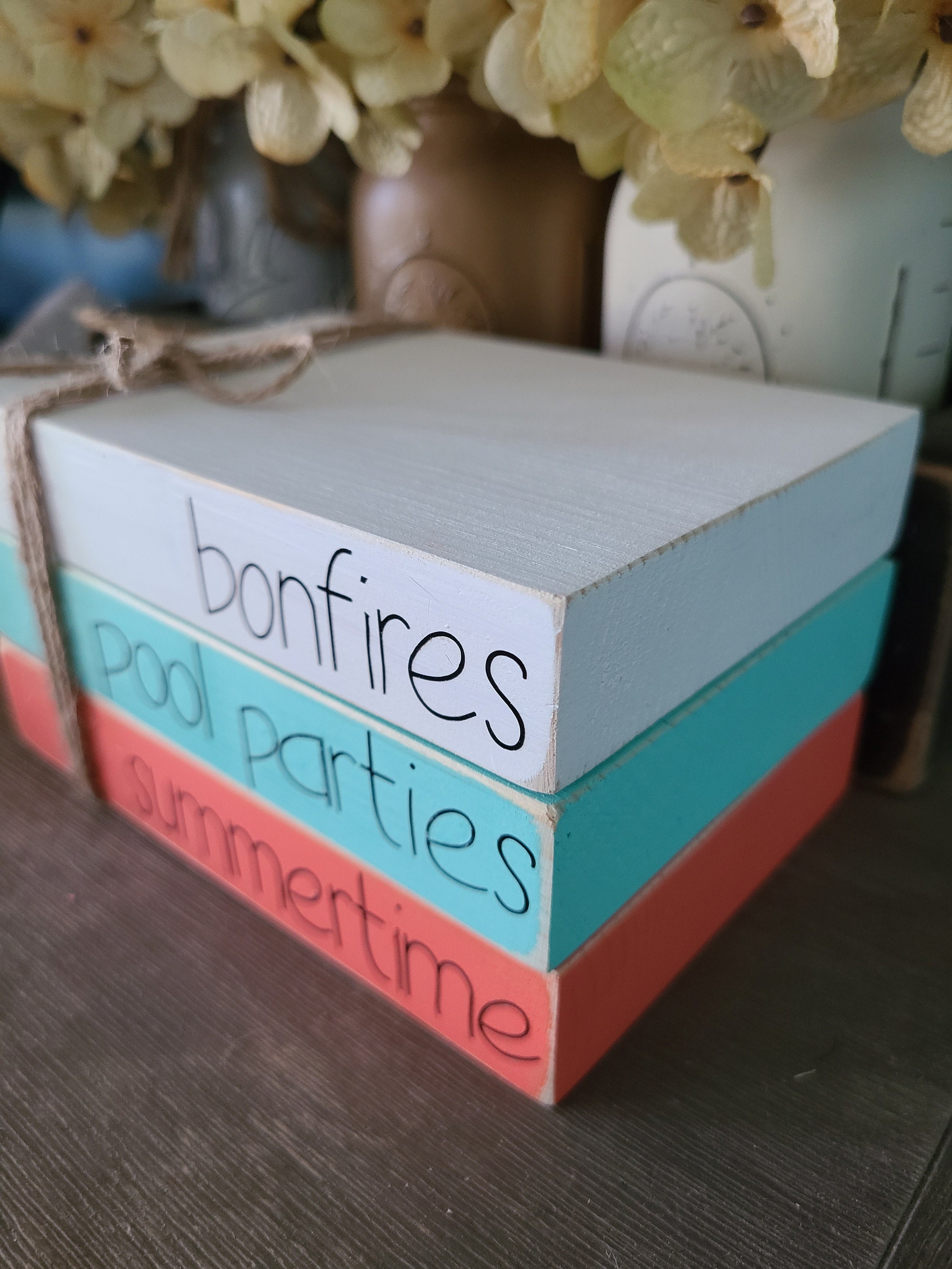 Mini Book Stack, Summer Decor, Wood Books, Wood Decor, Farmhouse Decor ...