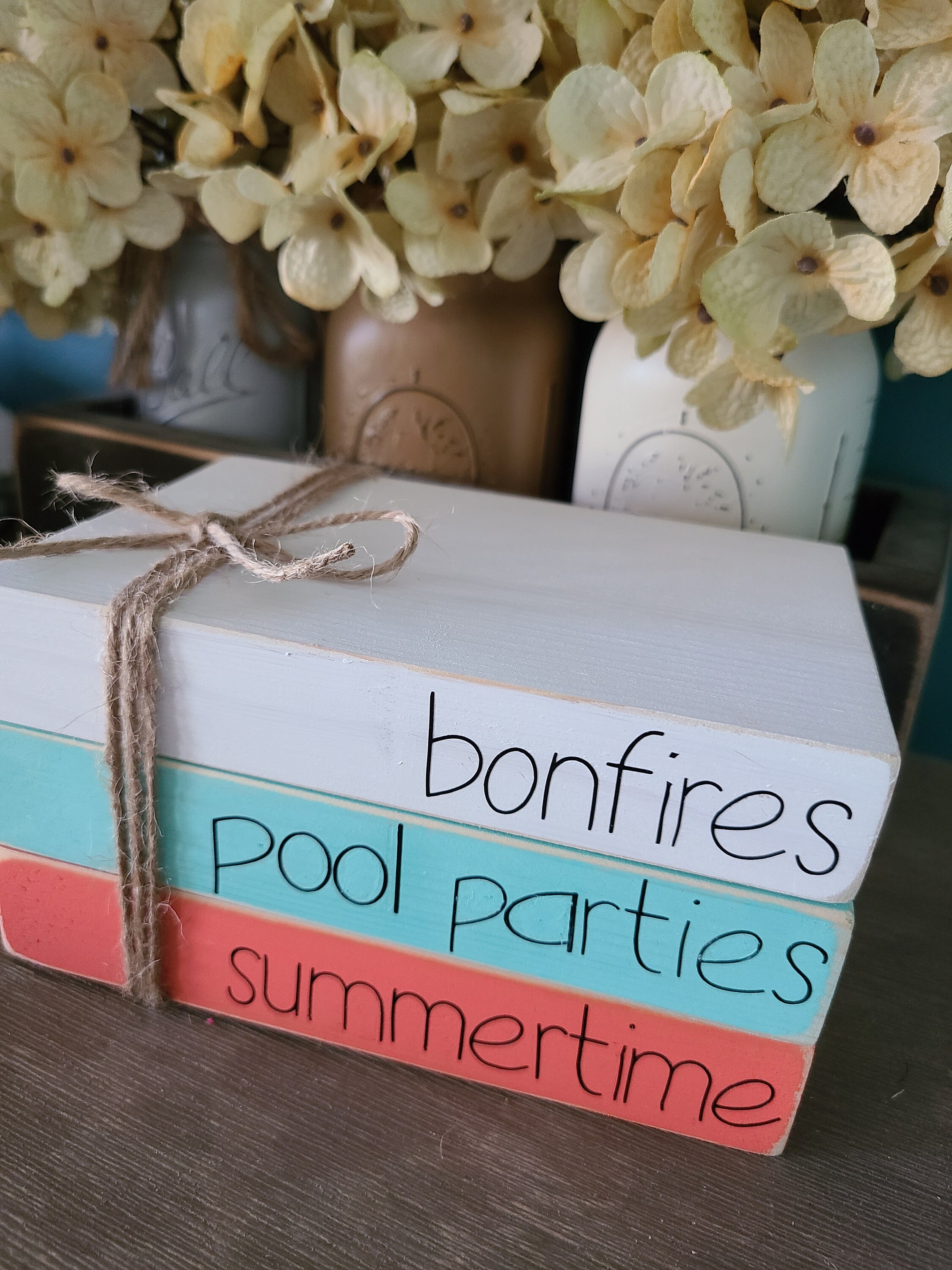 Mini Book Stack, Summer Decor, Wood Books, Wood Decor, Farmhouse Decor ...