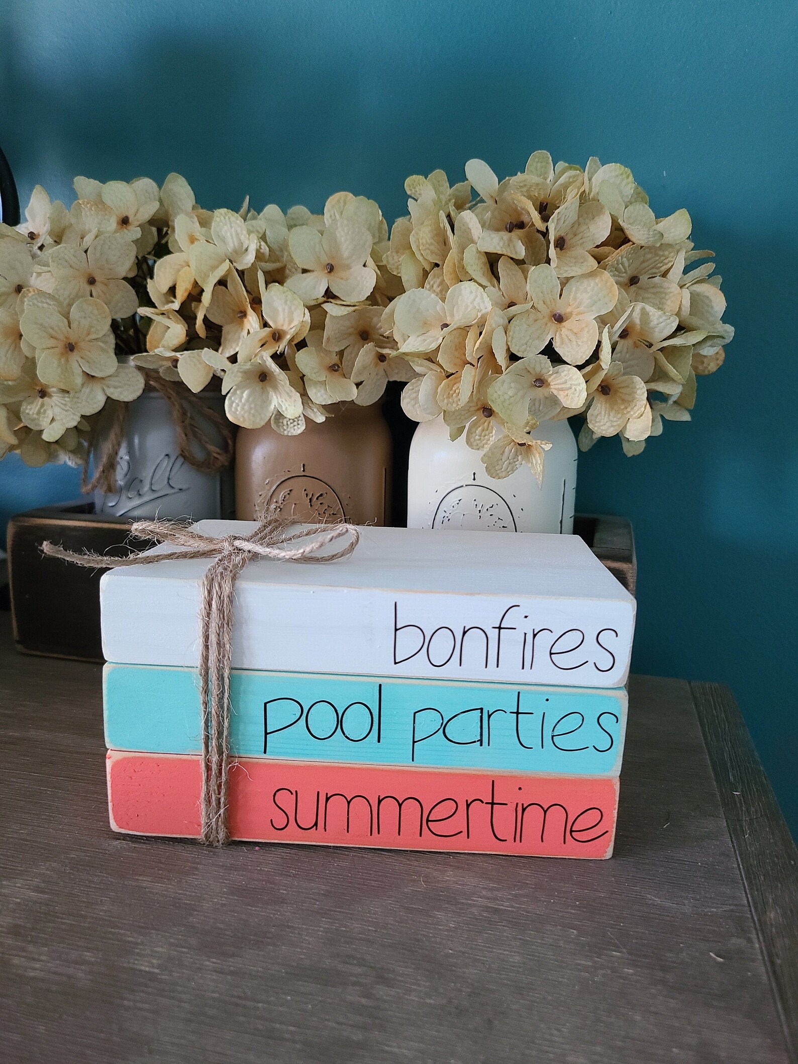 Mini Book Stack, Summer Decor, Wood Books, Wood Decor, Farmhouse Decor ...