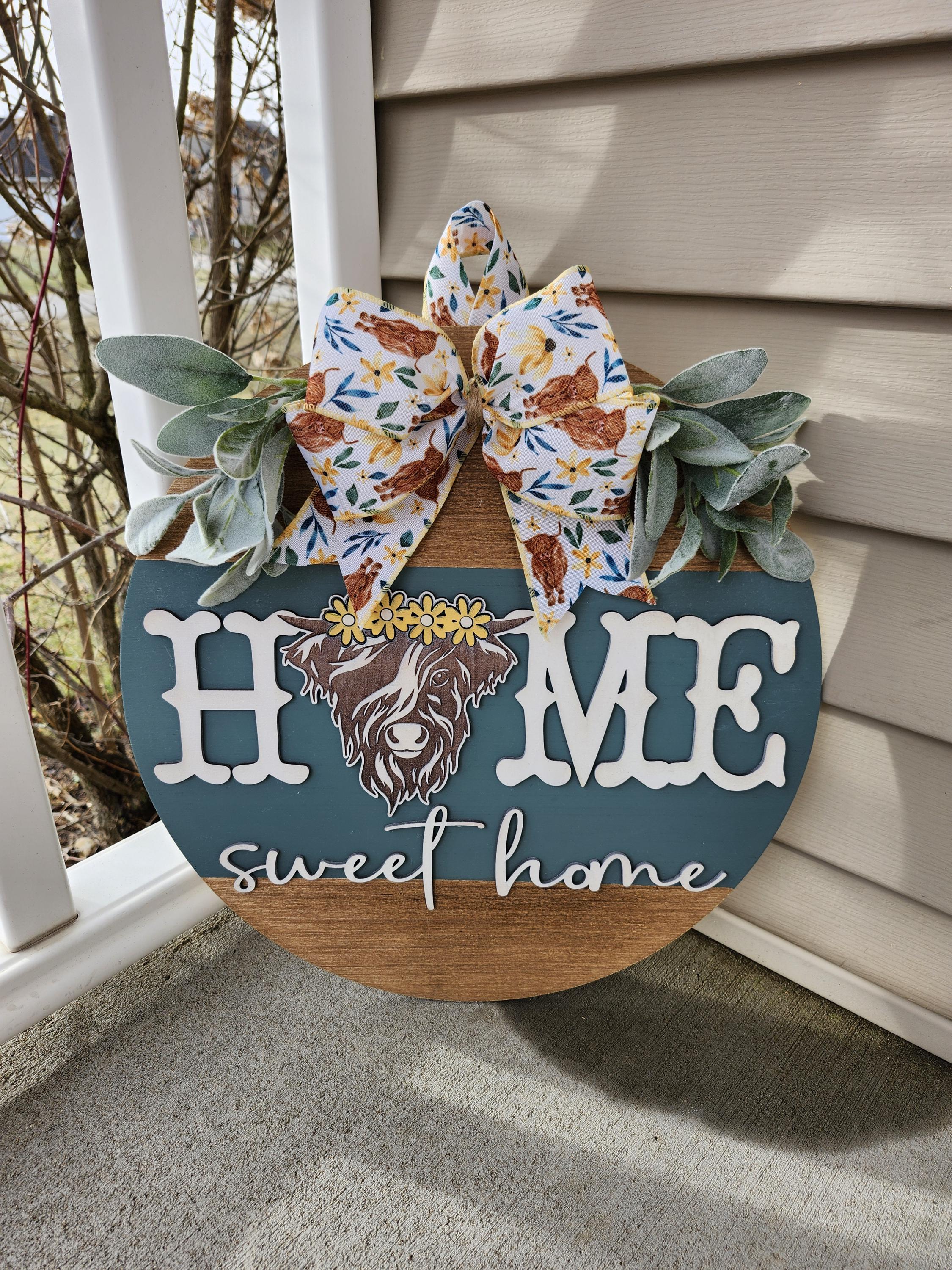 Highland Cow Door Hanger, Front Door Decor, Front Door Wreath, Home ...